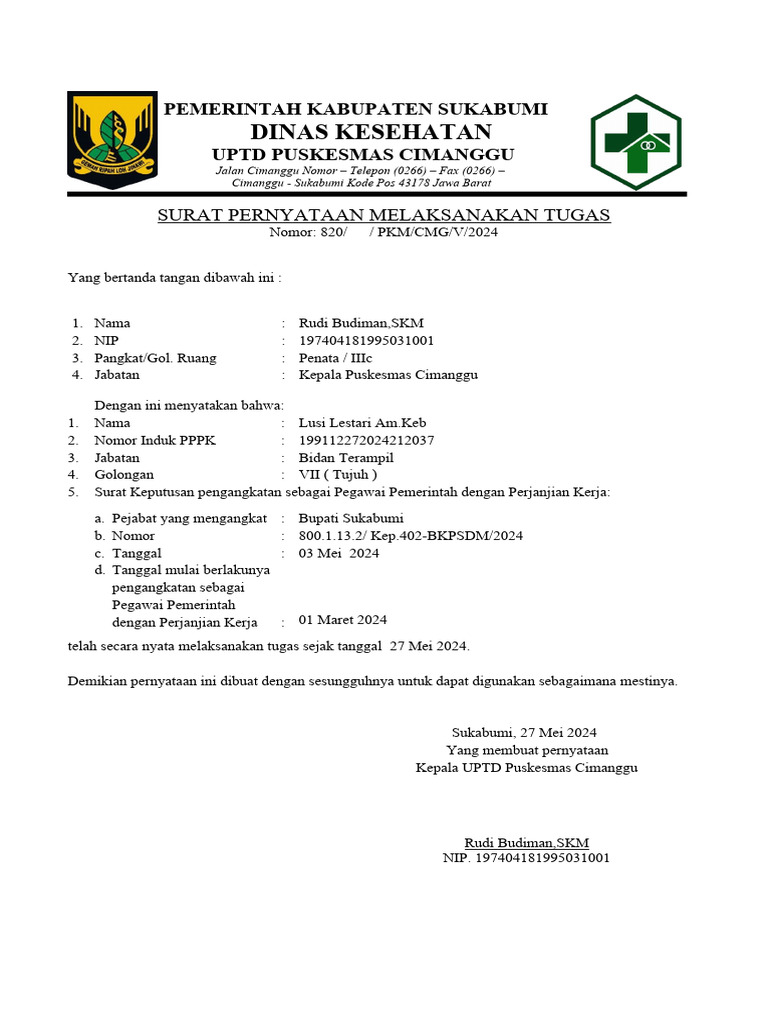 Format SPMT PPPK Formasi Tahun 2024 Lusi-1 | PDF
