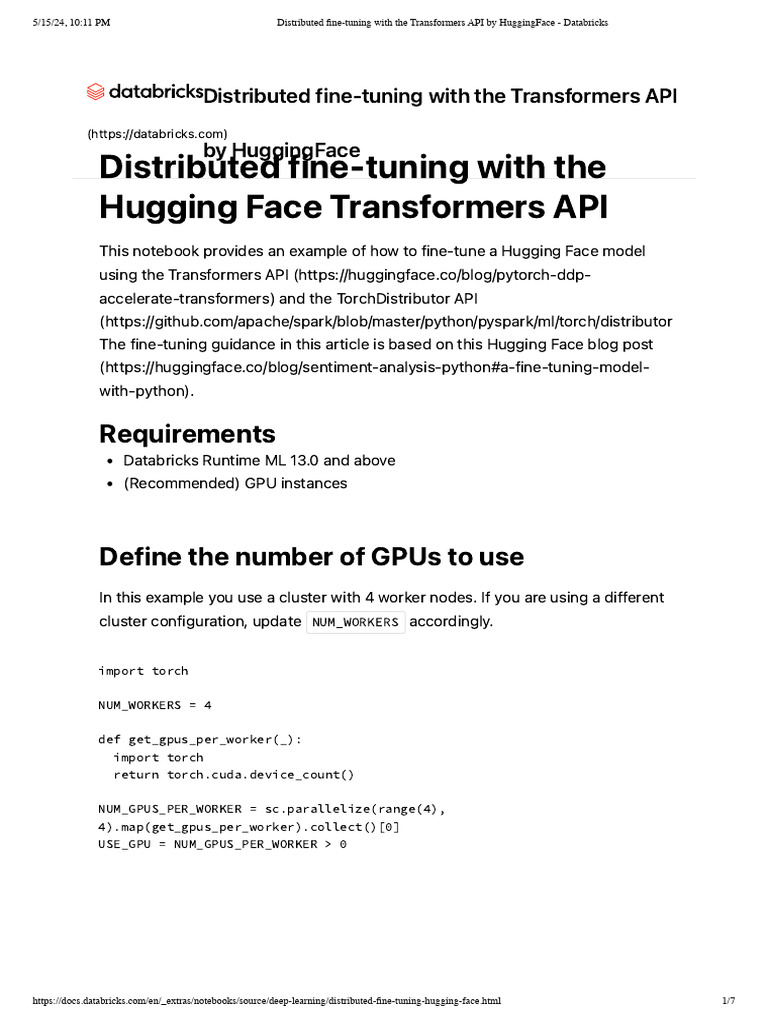 Distributed fine-tuning with the Transformers API by HuggingFace - Databricks | Download Free ...