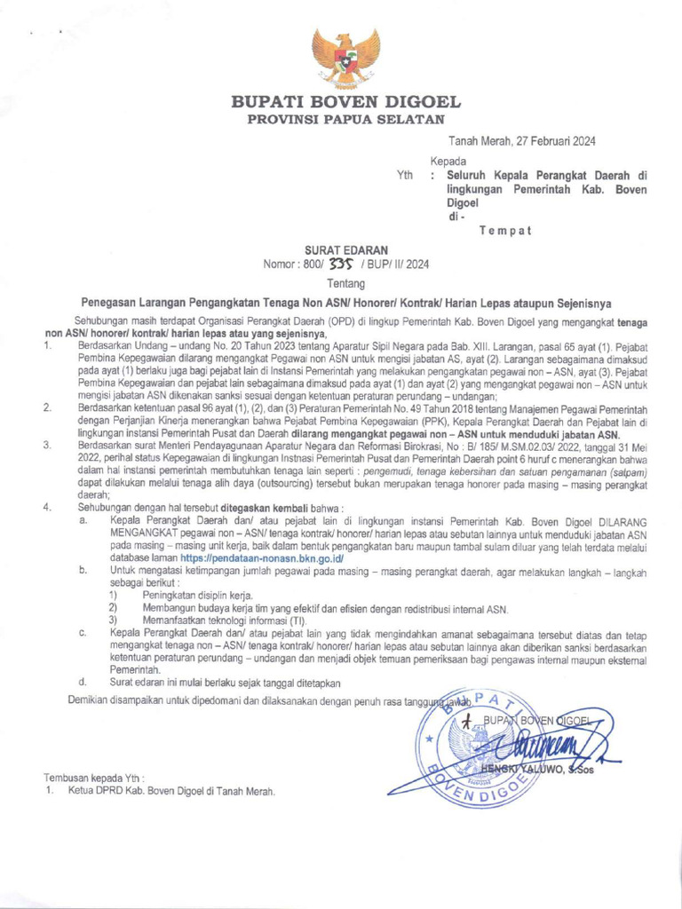 Surat Edaran Penegasan Larangan Pengangkatan Tenaga Non Asn - Compressed | PDF