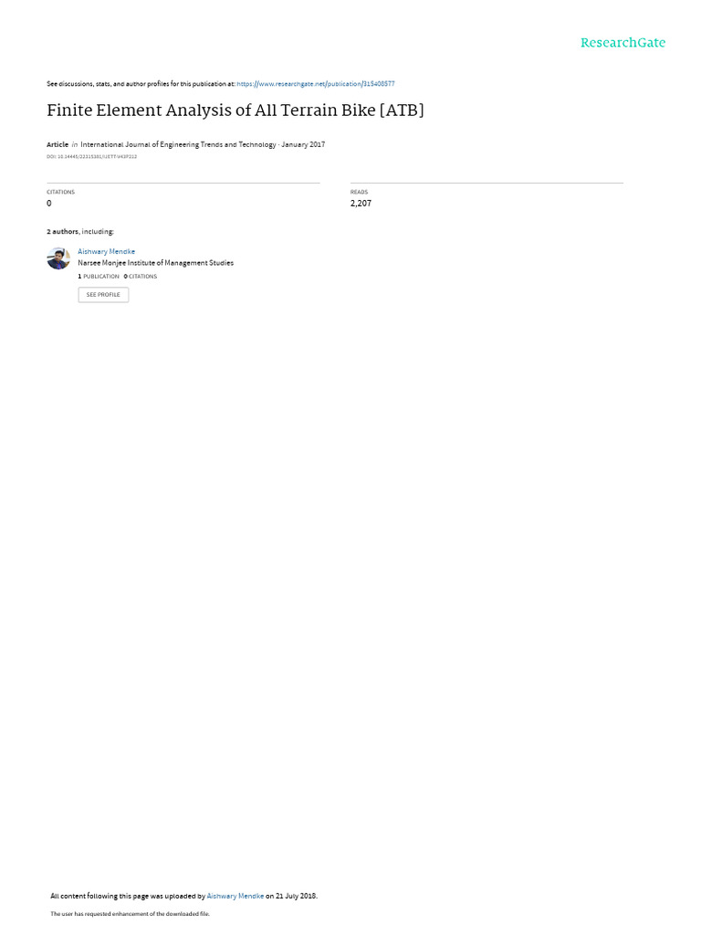 Finite Element Analysis of All Terrain Bike ATB | PDF | Normal Mode | Finite Element Method