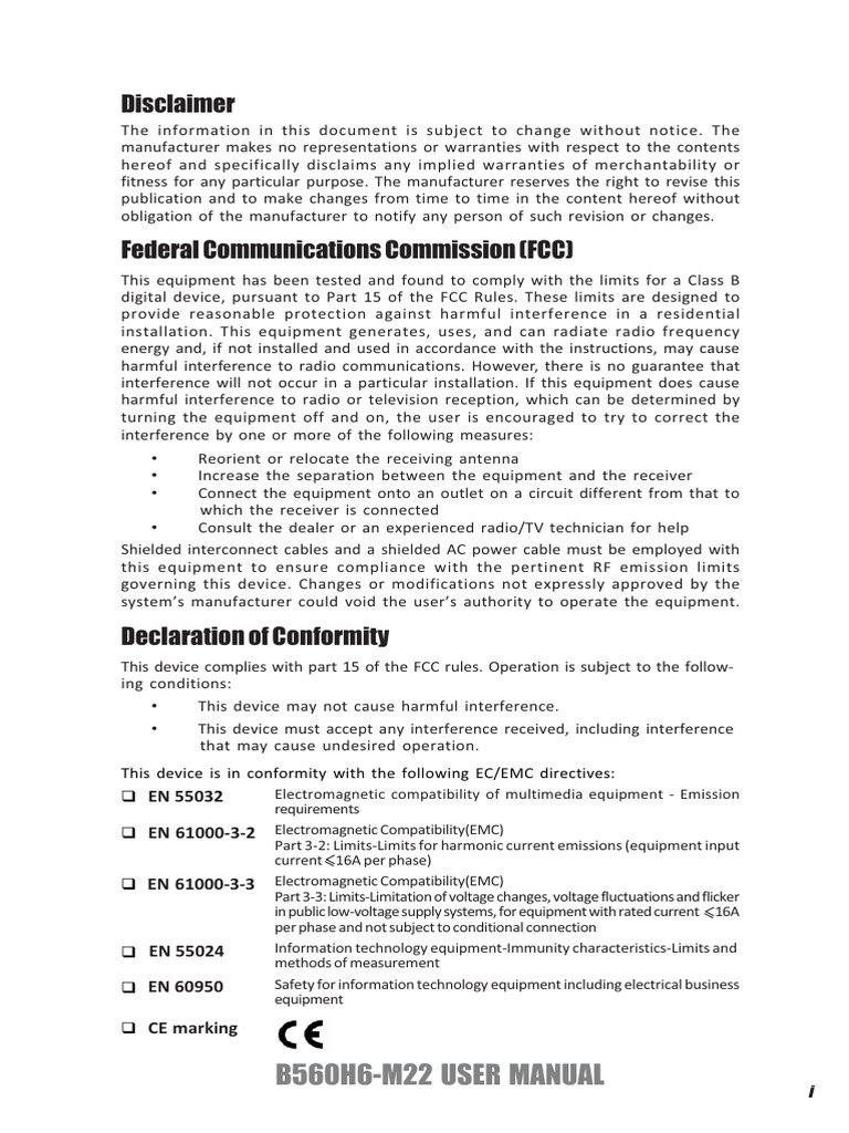B560H6-M22 Manual V1.0 Aug | PDF | Usb | Electromagnetic Interference