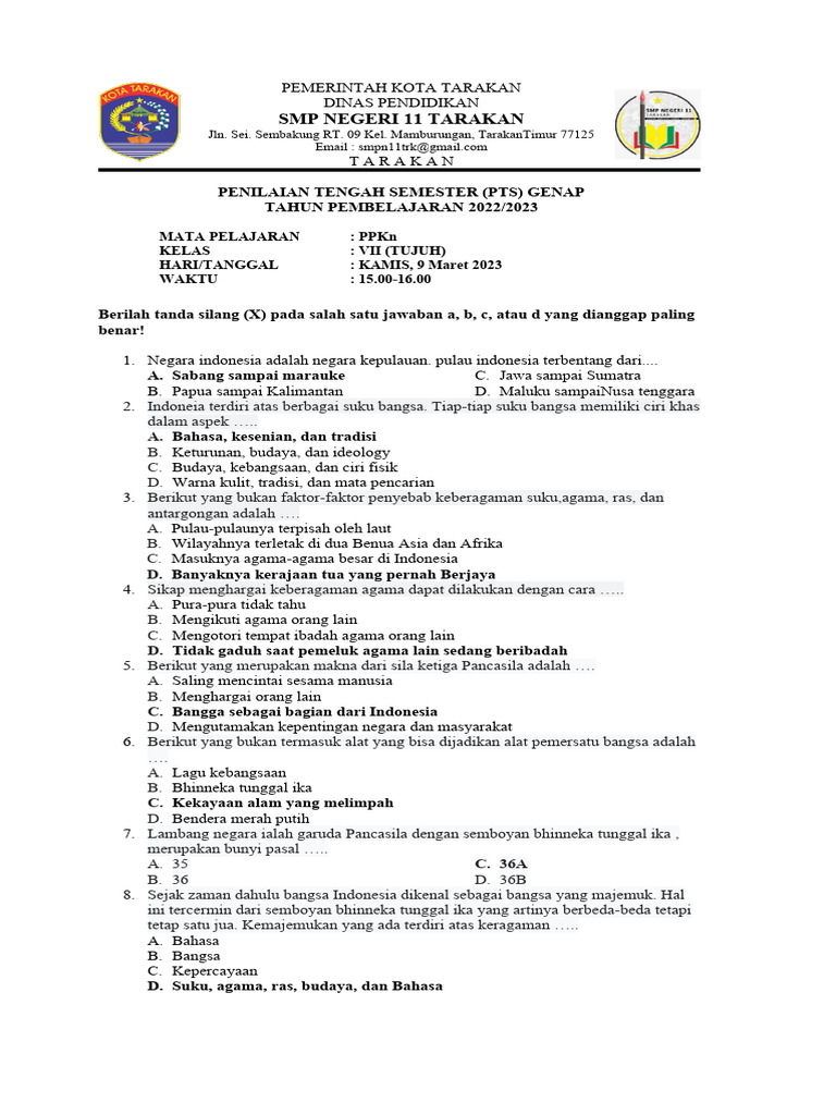 kKOP SOAL PTS GENAP (PPKN - 7), 2022-2023 | PDF | Ilmu Sosial | Perjalanan