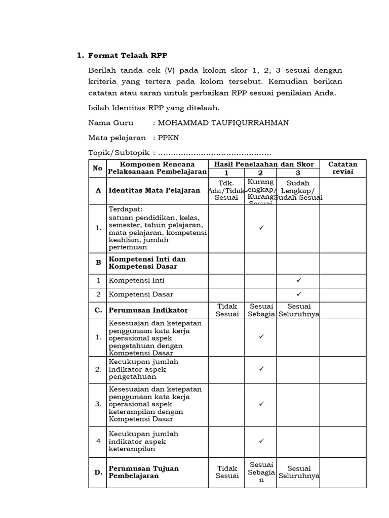 Format Telaah RPP | PDF | Karier & Perkembangan | Seni