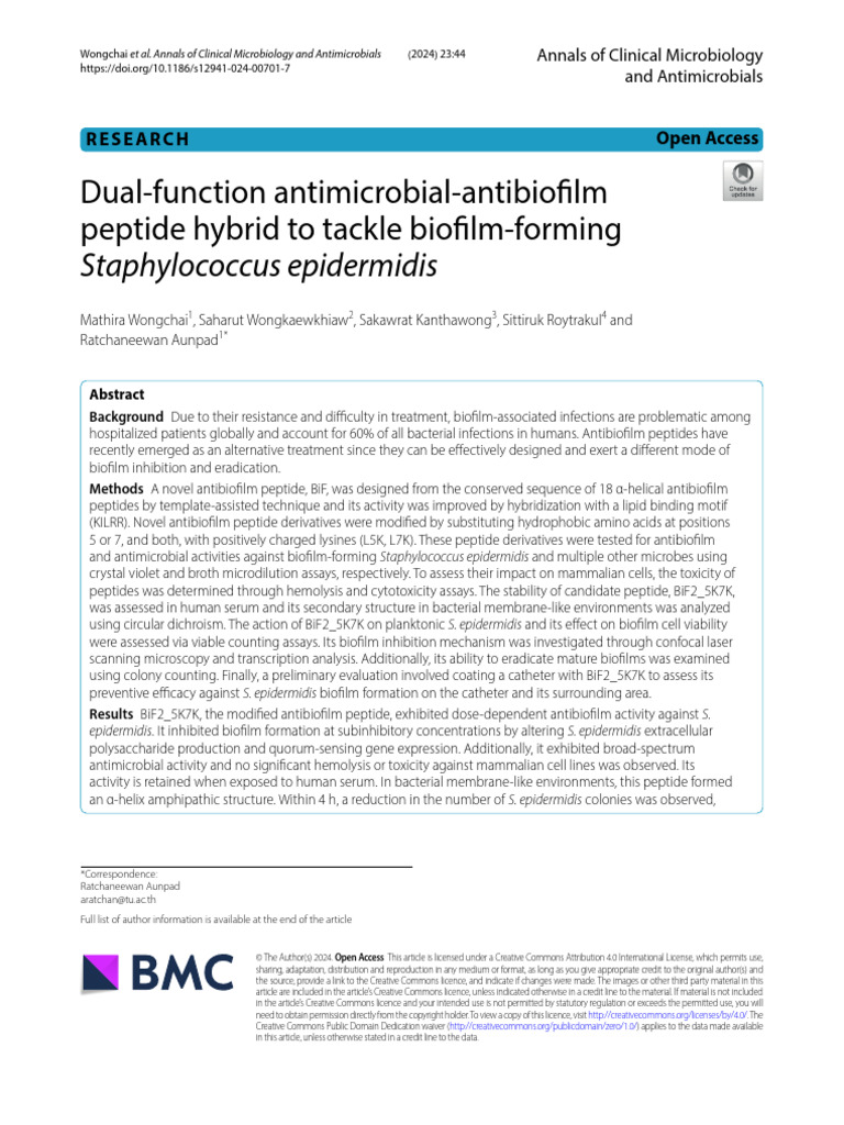 Dual-function antimicrobial-antibiofilm peptide hybrid to tackle ...