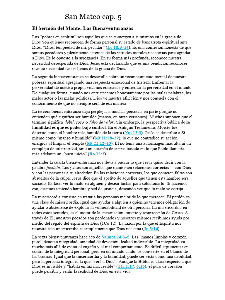 Capitulo 5 Del Libro de Mateo | PDF | Jesús | Bienaventuranzas