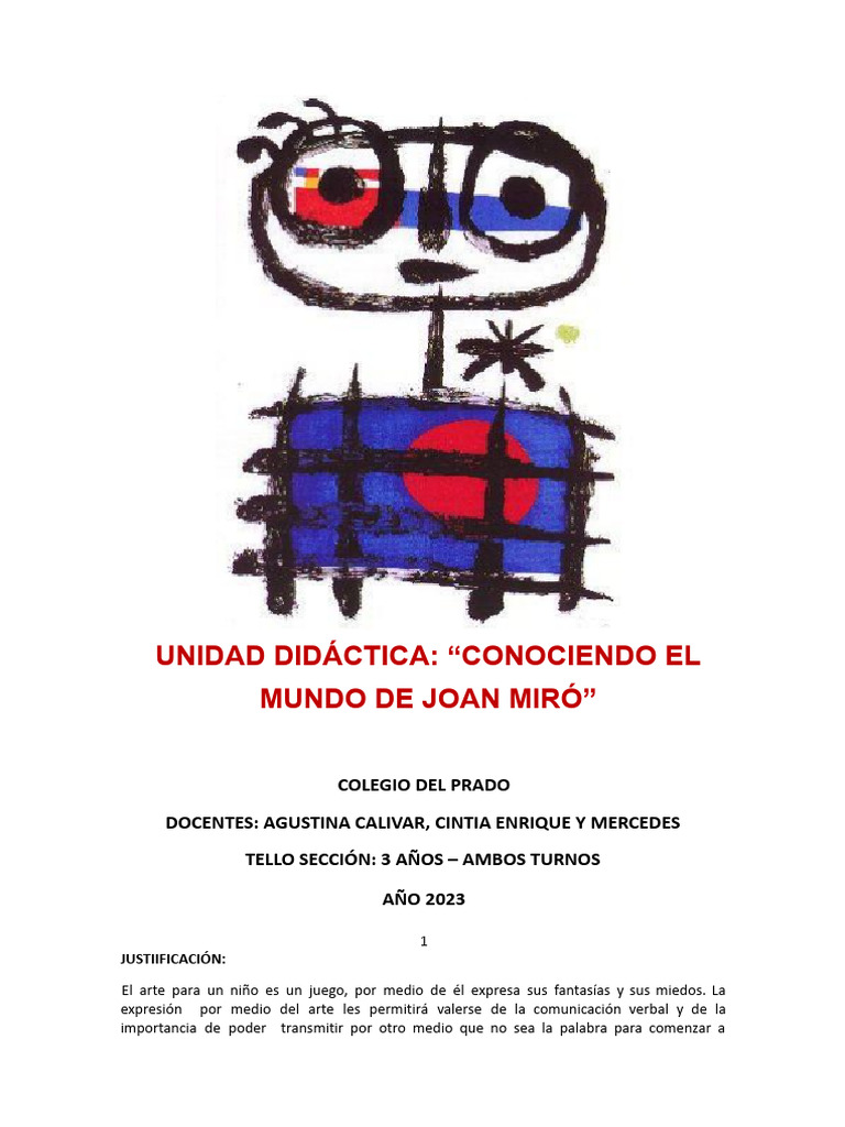 Unidad Didáctica Conociendo A Joan Miró | PDF | Imagen | Dibujo