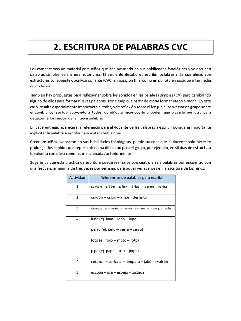Escritura de Palabras CVC | PDF