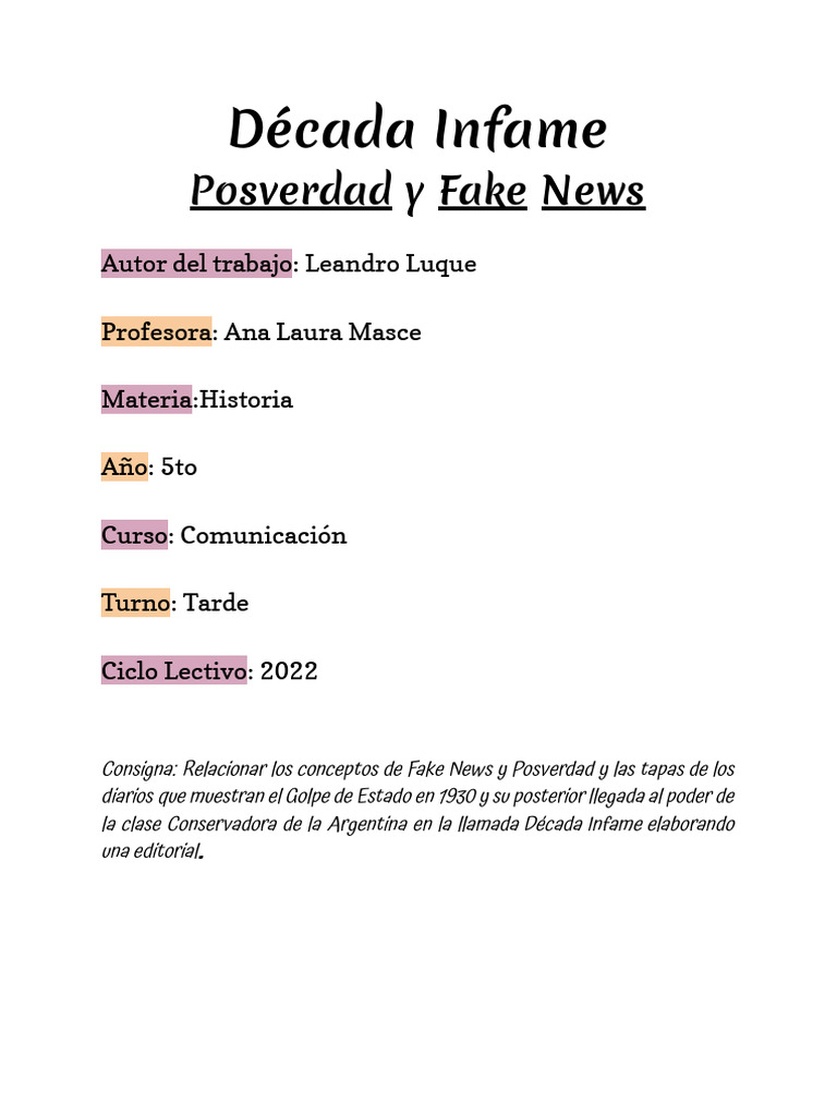 Informe S/ La Década Infame - Leandro Luque | PDF