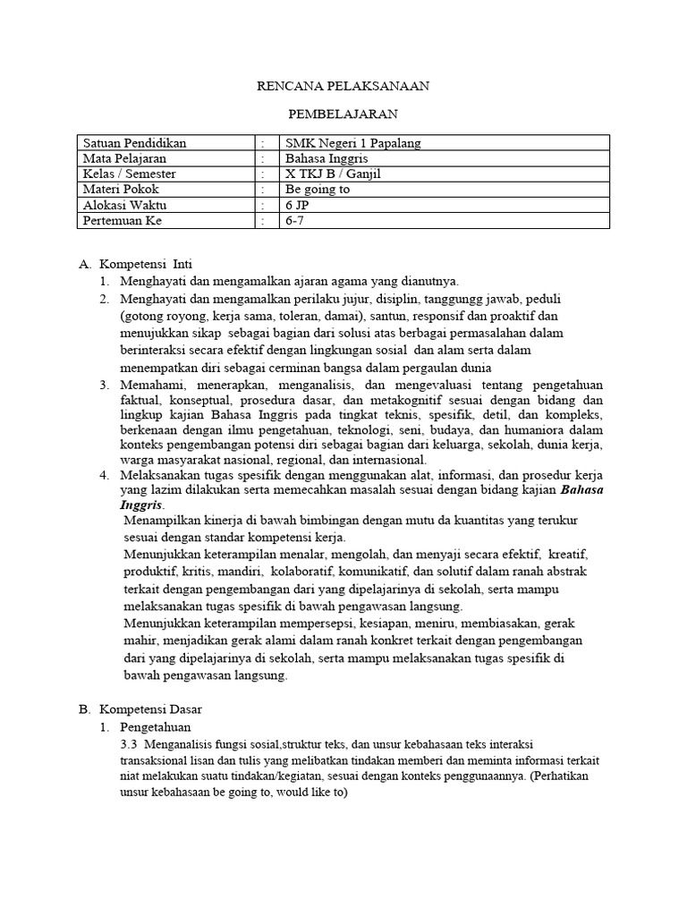 Rencana Pembelajaran Bahasa Inggris Kelas X | PDF | Karier & Perkembangan