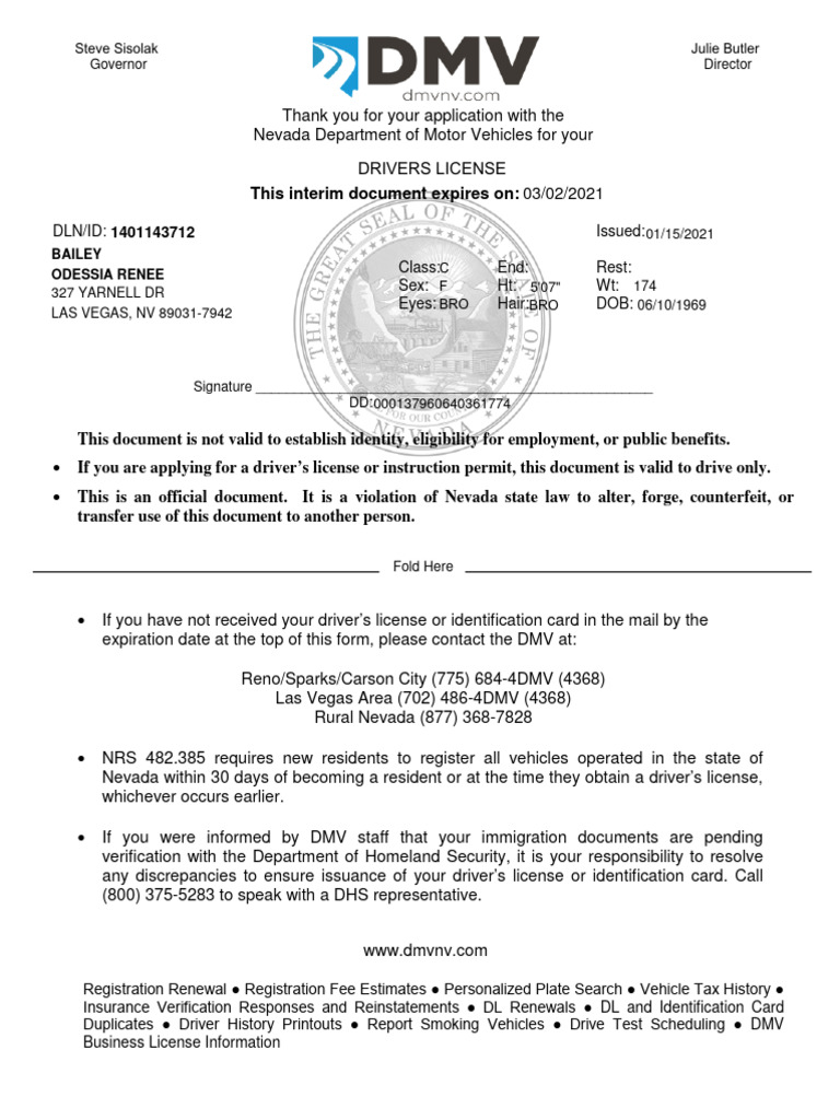 DMV Interim Driver's License Document | PDF | Driver's License ...