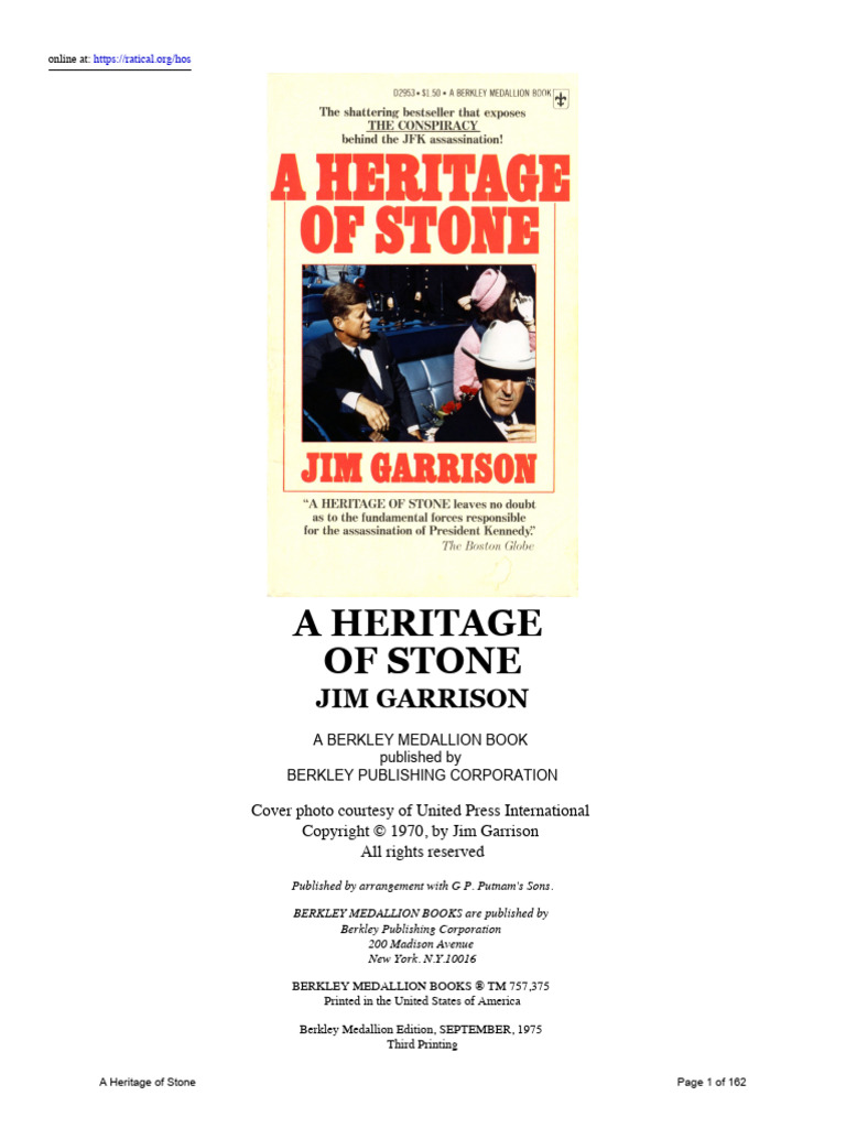 Heritage of Stone by Jim Garrison | PDF | Lee Harvey Oswald | Warren ...