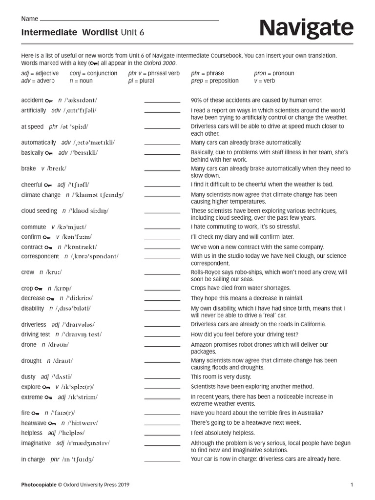 Navigate Intermediate Wordlist Unit 6 | PDF | Verb | Earth Sciences