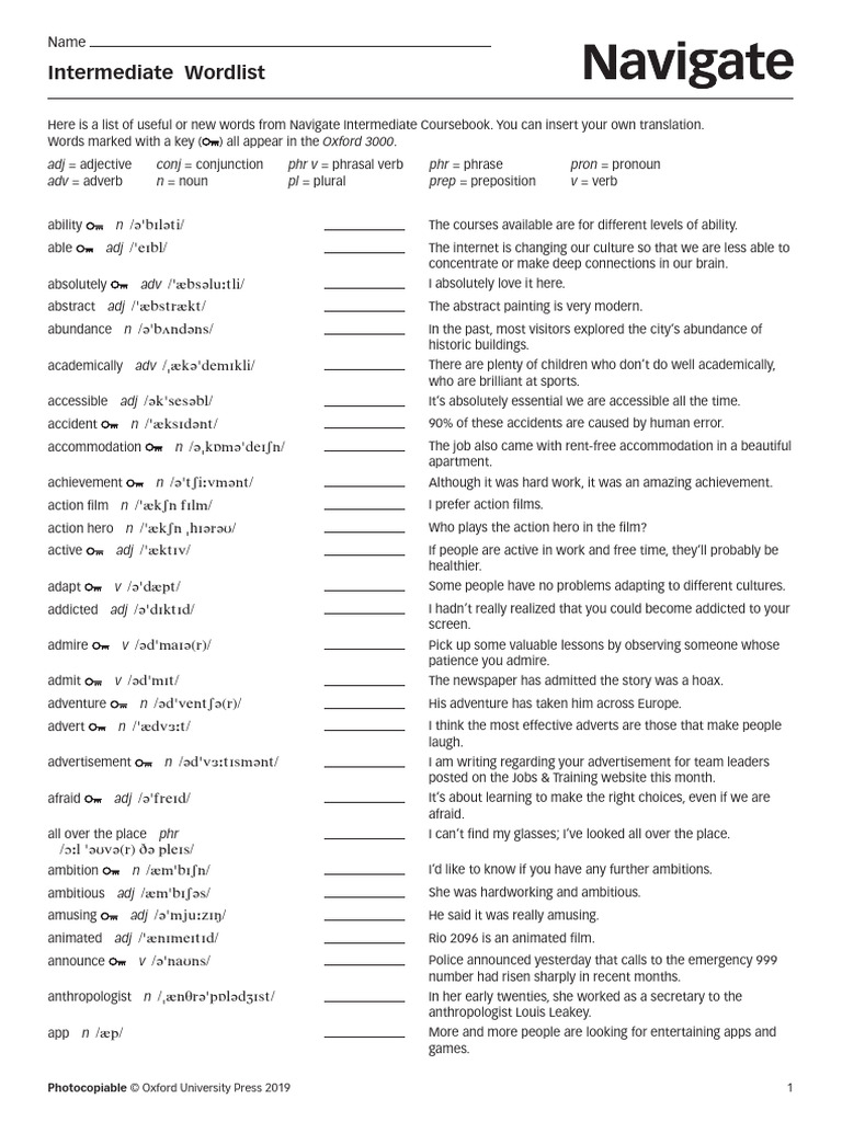 Navigate Intermediate Wordlist A - Z | PDF | Cost Of Living | Verb