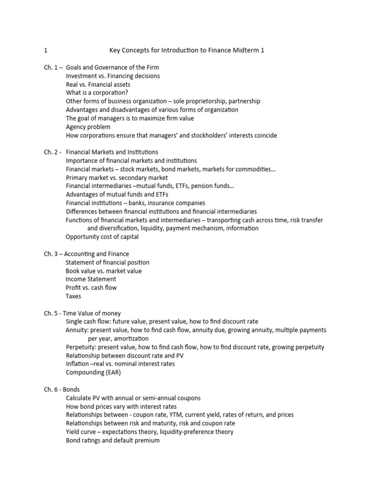 Key Concepts - Midterm 1 F23 | PDF | Financial Risk | Discounting