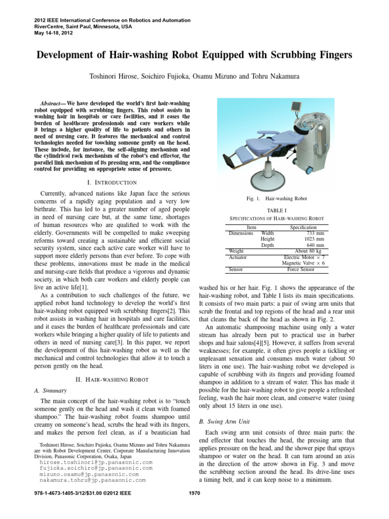 Development of Hair-Washing Robot Equipped With Scrubbing Finger | PDF ...