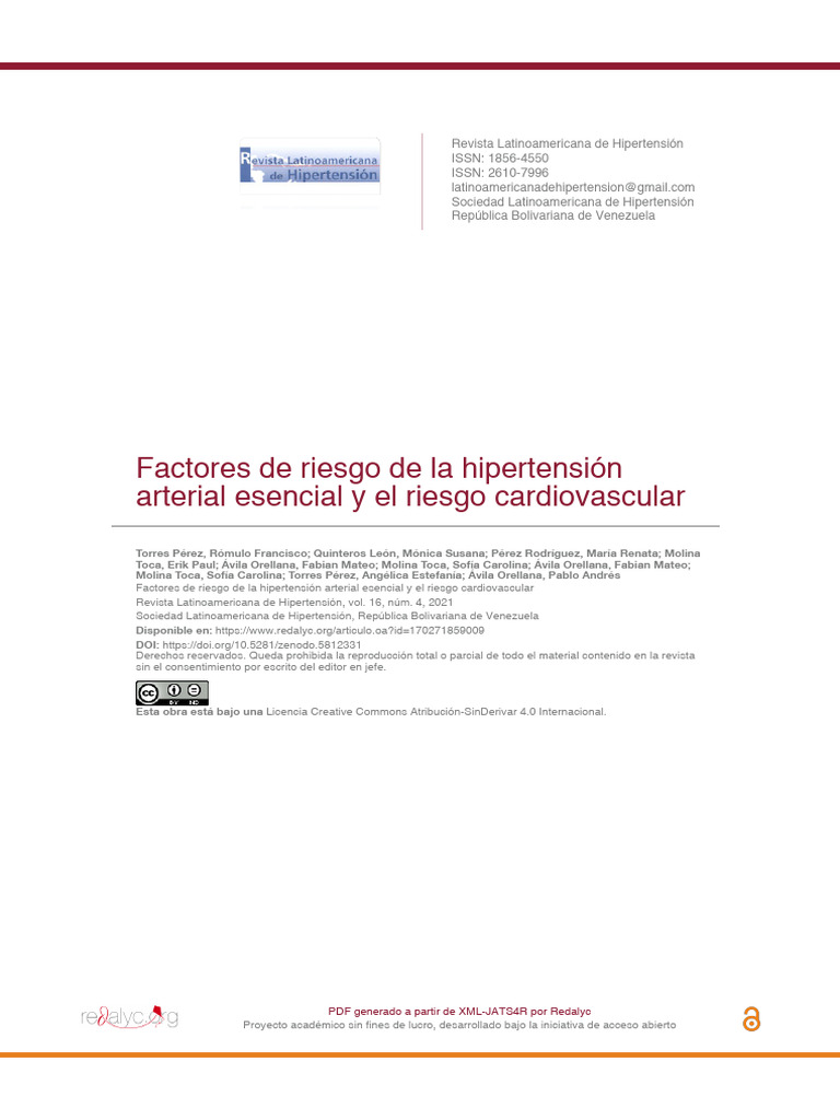 Factores de Riesgo de La Hipertensión Arterial Esencial y El Riesgo Cardiovascular | Descargar ...