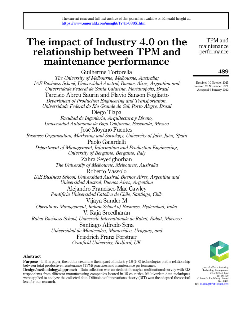 TPM Industria 4.0 | PDF | Innovation | Internet Of Things