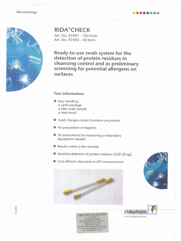 Arachem - Protein Residues Test Kit (RIDA CHECK) | PDF