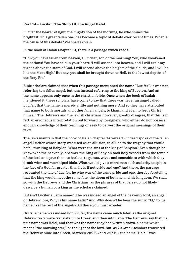 The True Story of Lucifer: Helel Unveiled | PDF | Lucifer | Satan