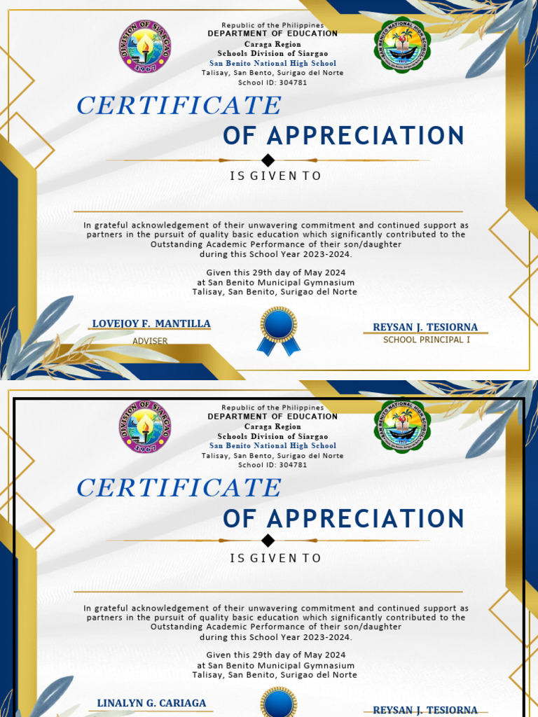 Student-Parent Certificates | PDF