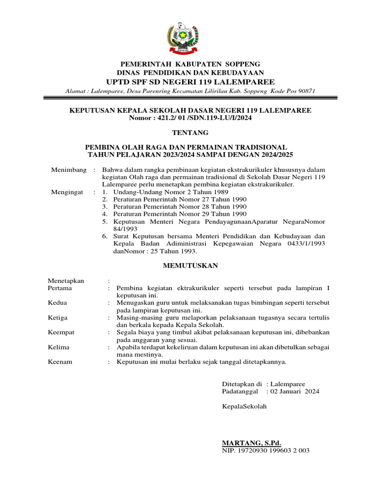 SK Ekstrakurikuler Pramuka Yusran | PDF