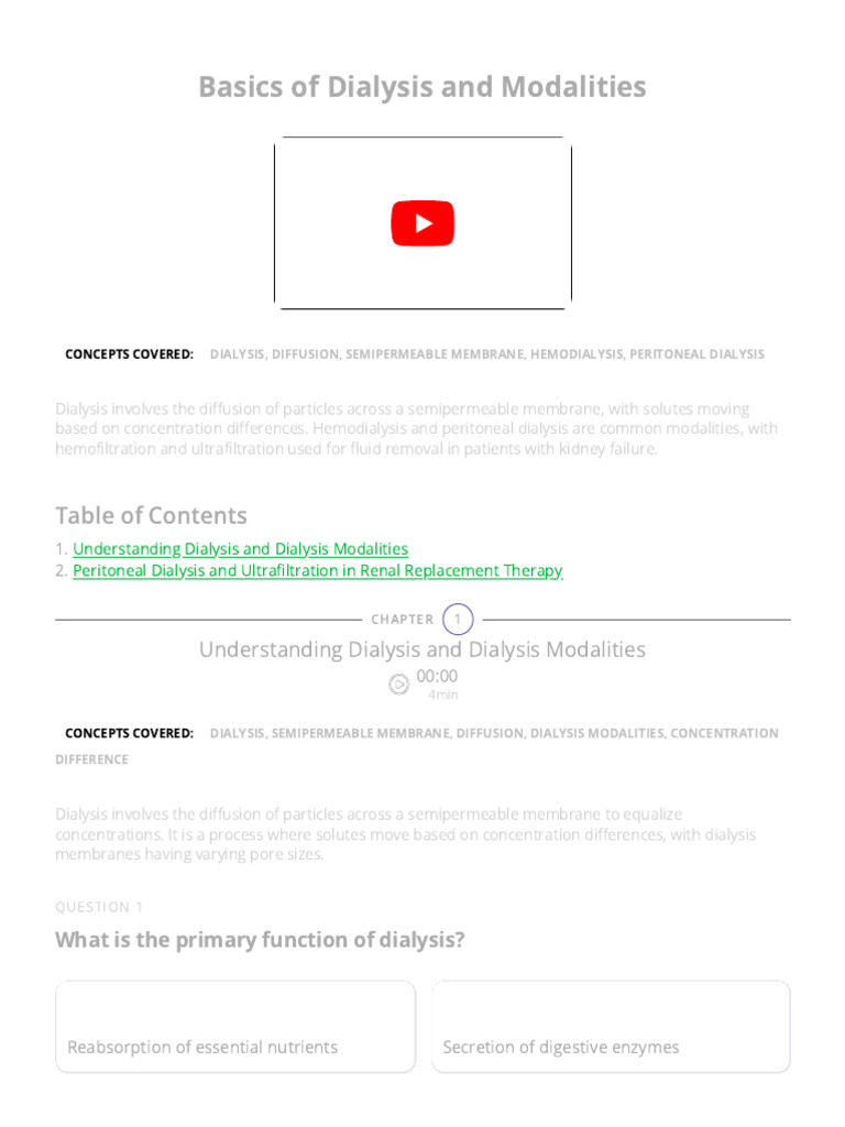 Basics of Dialysis and Modalities 1 | PDF | Hemodialysis | Kidney