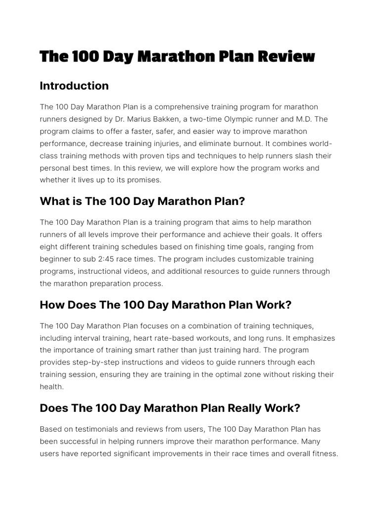 100 Day Marathon Plan Overview | PDF | Marathon