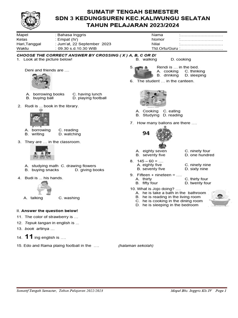 Soal Sts Bhs. Inggris Kls 4 | PDF