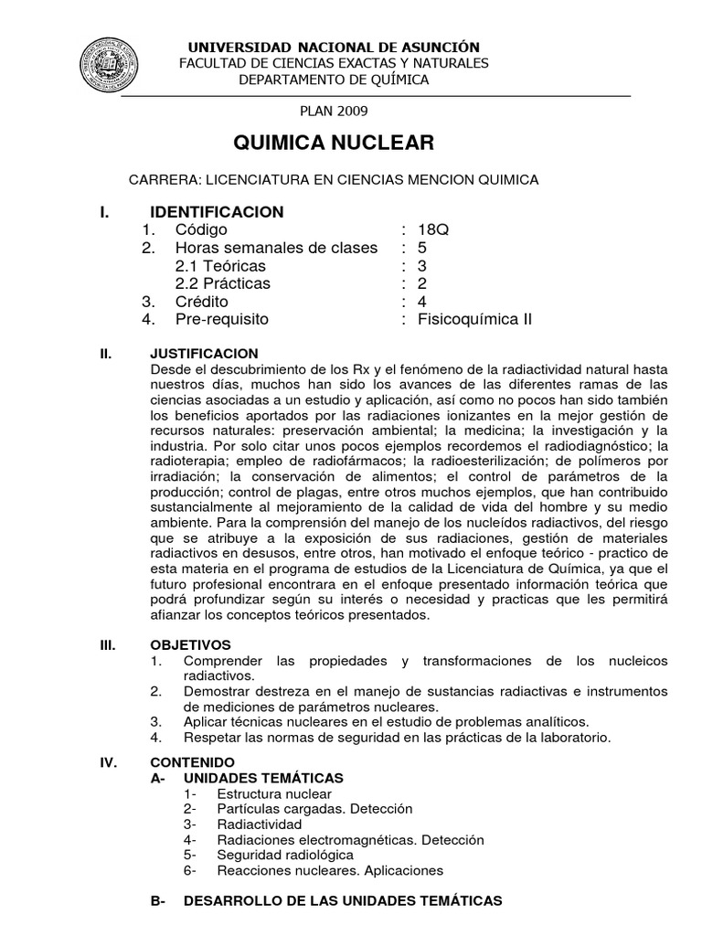Química Nuclear: Plan de Estudios 2009 | PDF | Desintegración ...
