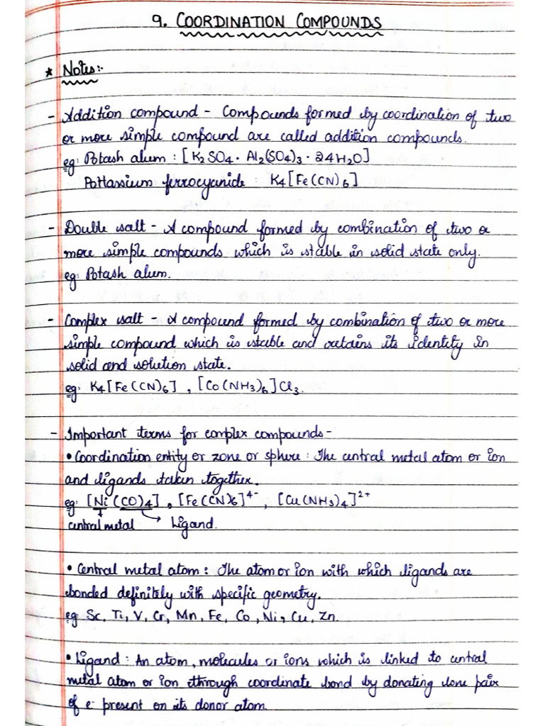 Coordination Compound Notes | PDF