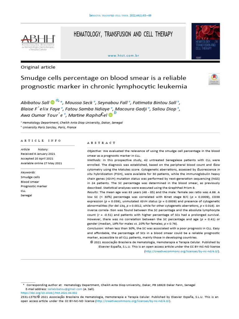 Smudge Cells Percentage On Blood Smear Is Reliable Prognostic Marker in ...