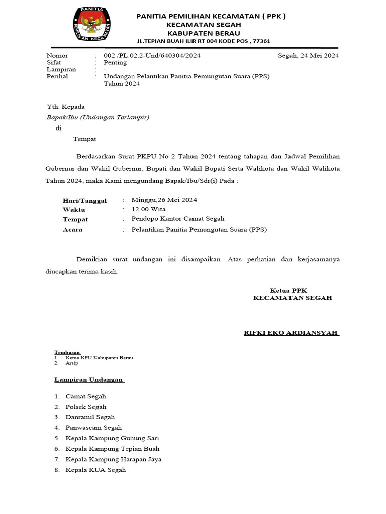 Undangan Pelantikan PPS PILKADA | PDF