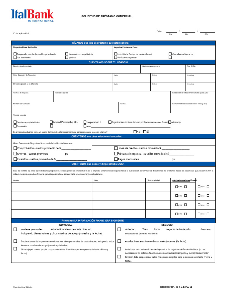 Commercial Loan Application Rev 14 Es Pdf Business Crédito