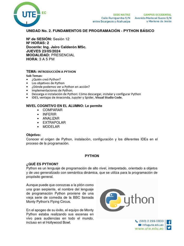 Introducción A Python | PDF | Python (lenguaje de programación ... Introducción A Python | PDF | Python (lenguaje de programación ...
