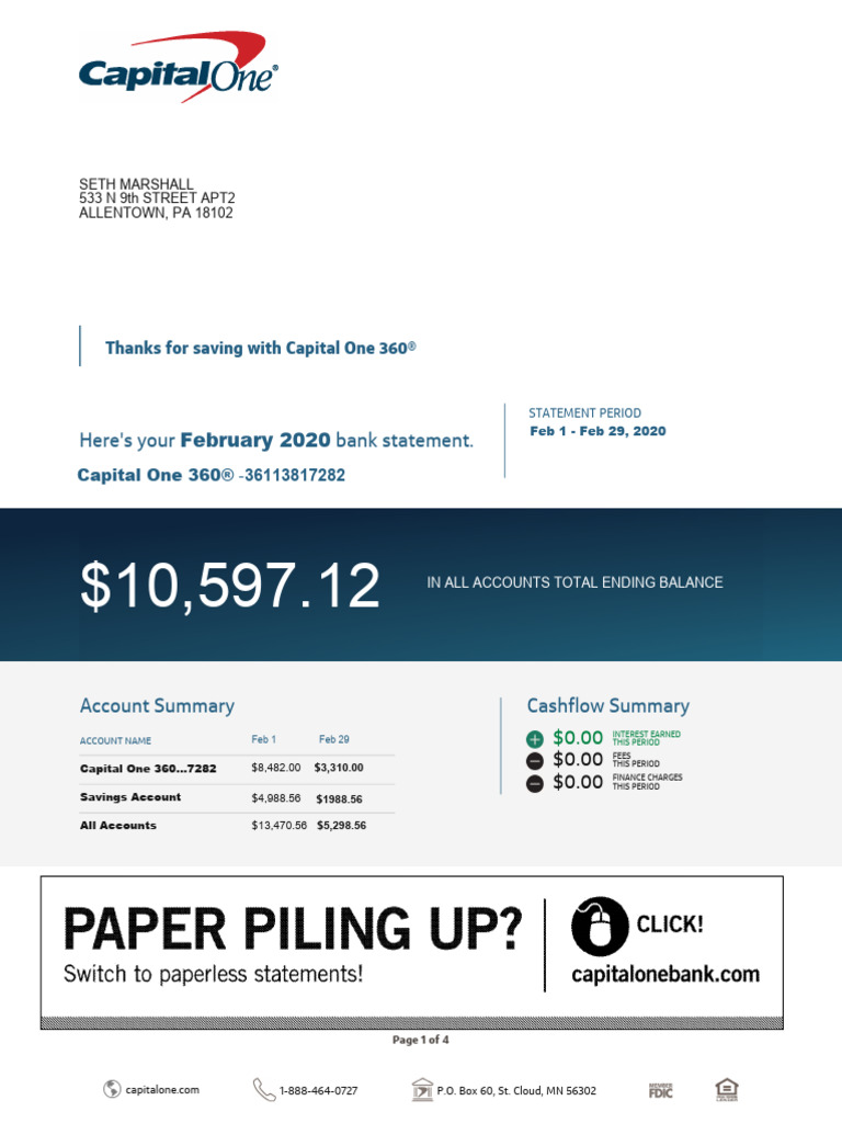 Capital One Seth Marshall Feb 2020 PDF | PDF | Visa Inc. | Debit Card