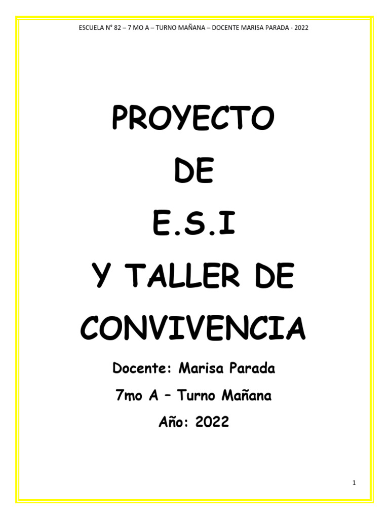 Proyecto de ESI 2022 7mo A | Descargar gratis PDF | Maestros | Educación sexual