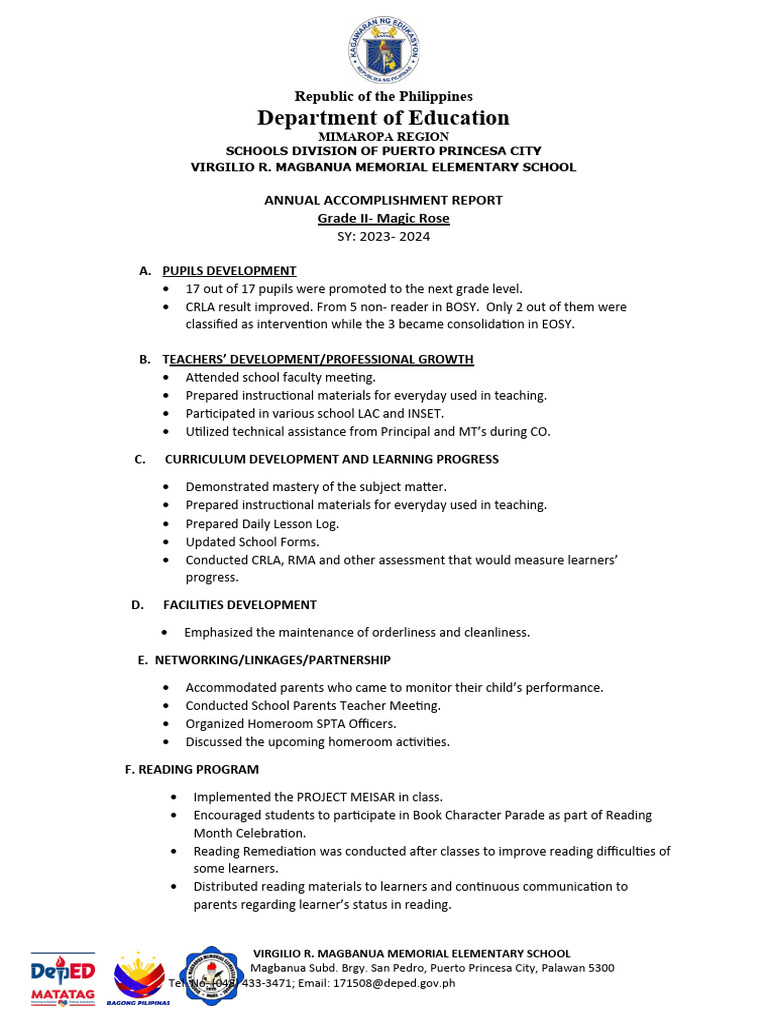 Annual Accom Report Edradan | PDF | Learning | Schools