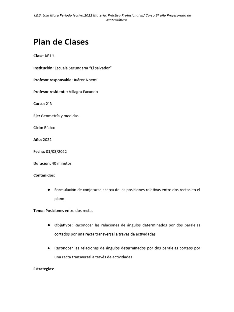 Plan de Clases 11 y 12-Geometria y Medidas | PDF | Ángulo | Evaluación