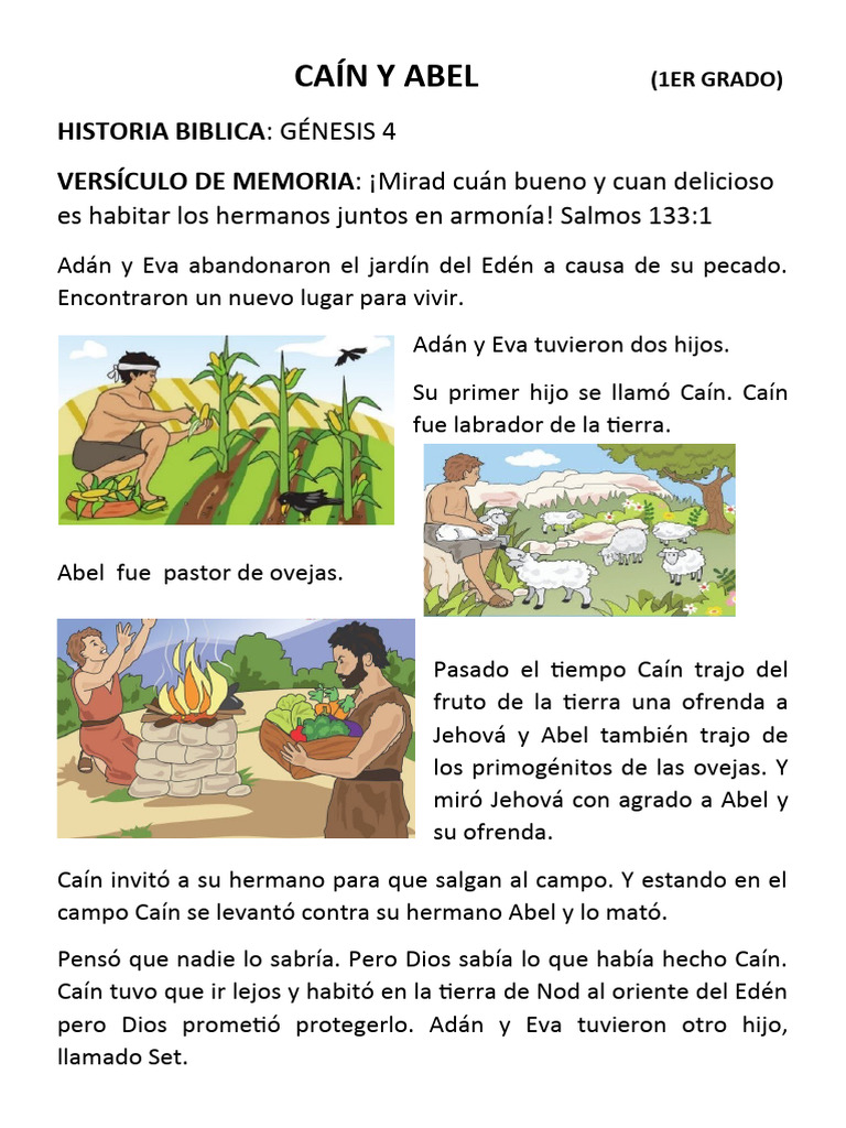 Historia de Caín y Abel para Niños | PDF | Adán y Eva | Jardín del Edén