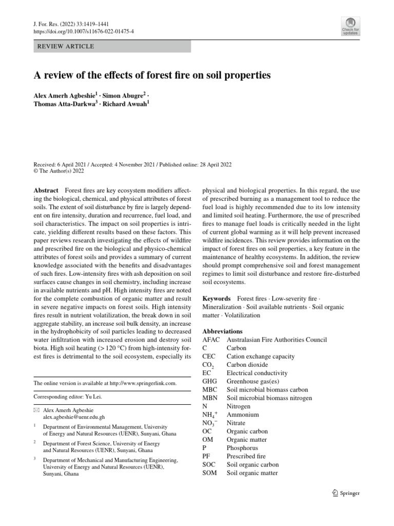 A Review of The Effects of Forest Fire On Soil Properties | PDF | Soil ...