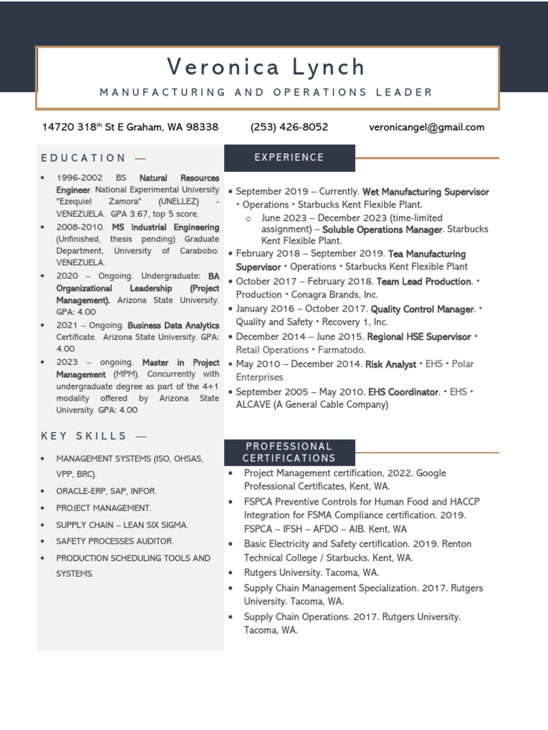 Veronica Lynch - One Pager Resume | PDF | Business | Economies