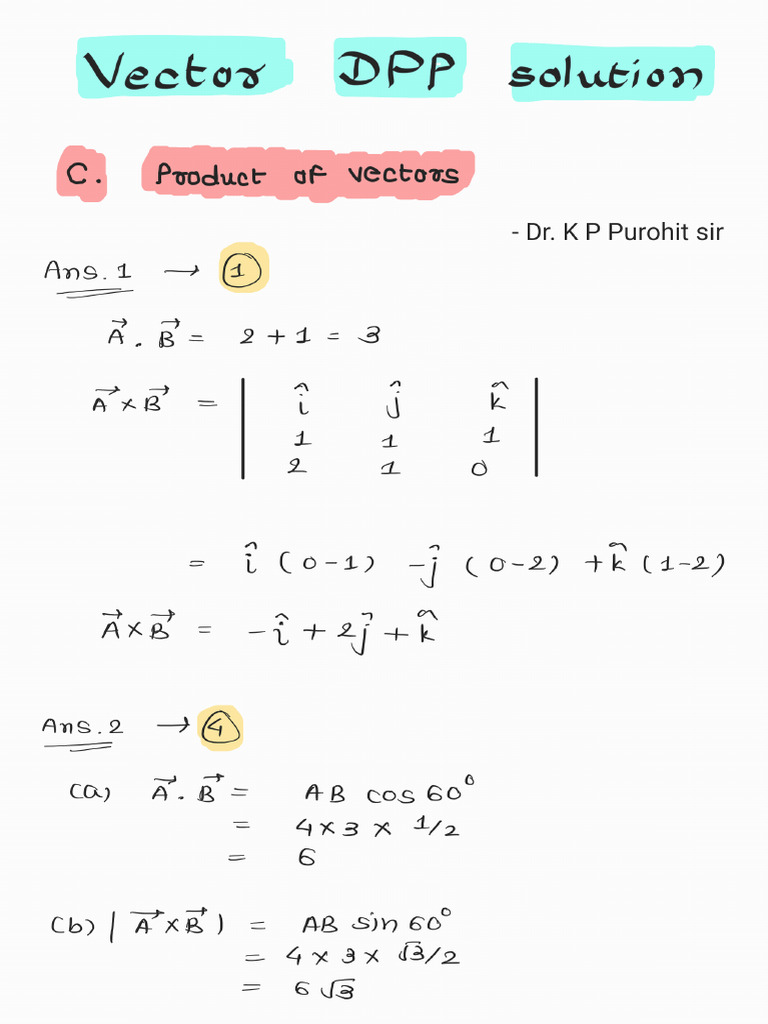 Vector DPP Level 1 Section C Solution (DR K P Purohit Sir) | PDF