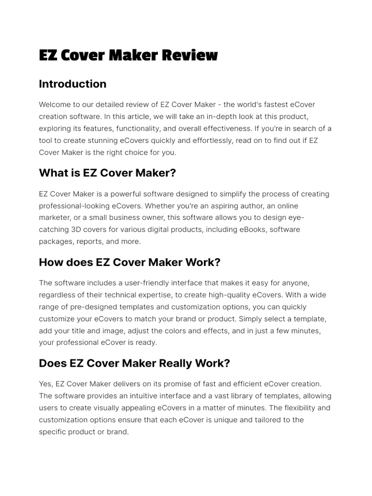 EZ Cover Maker Review | PDF | Usability | Software