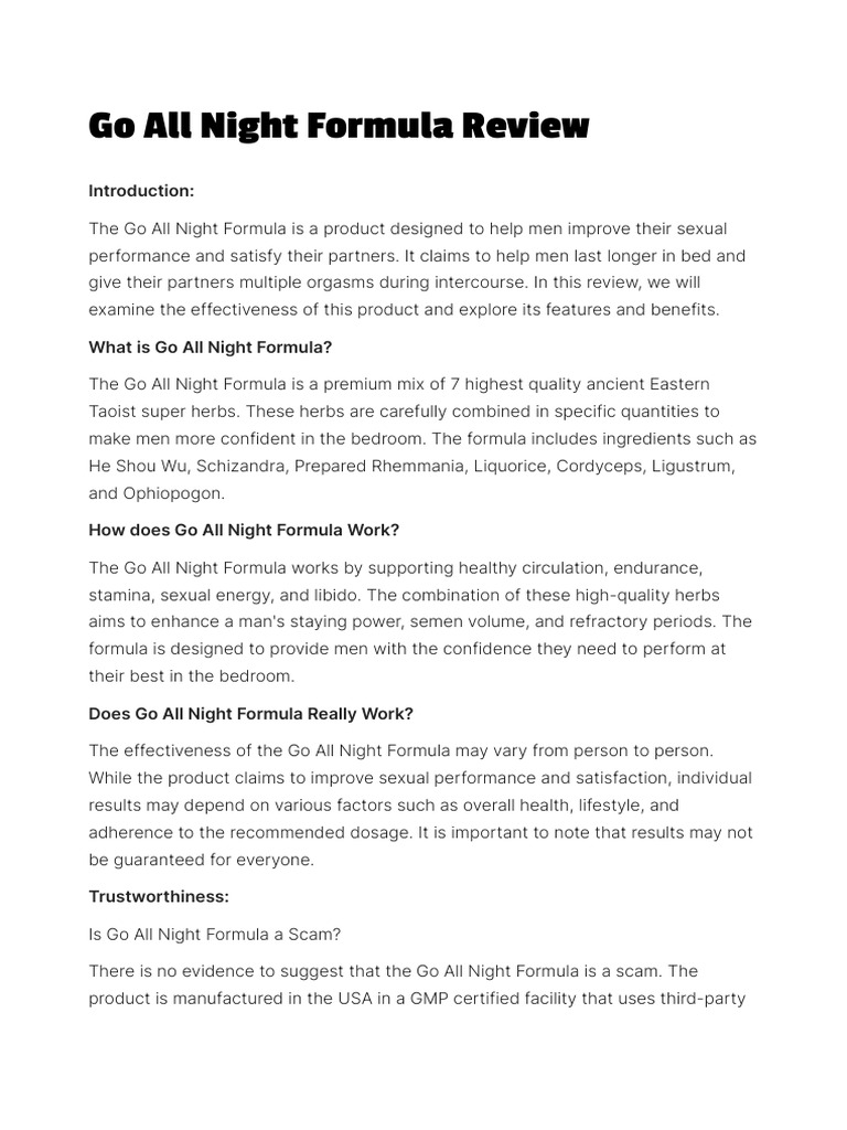 Go All Night Formula Review | PDF | Health Care