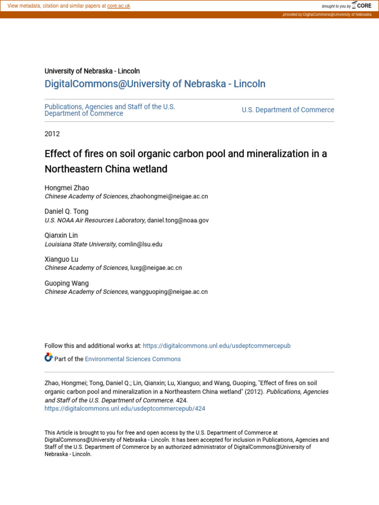 Effect of Fir Ect of Fires On Soil or Es On Soil Organic Carbon Pool ...