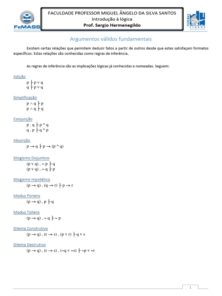 Regras de Inferência Lógica Explicadas | PDF | Lógica | Lógica matemática