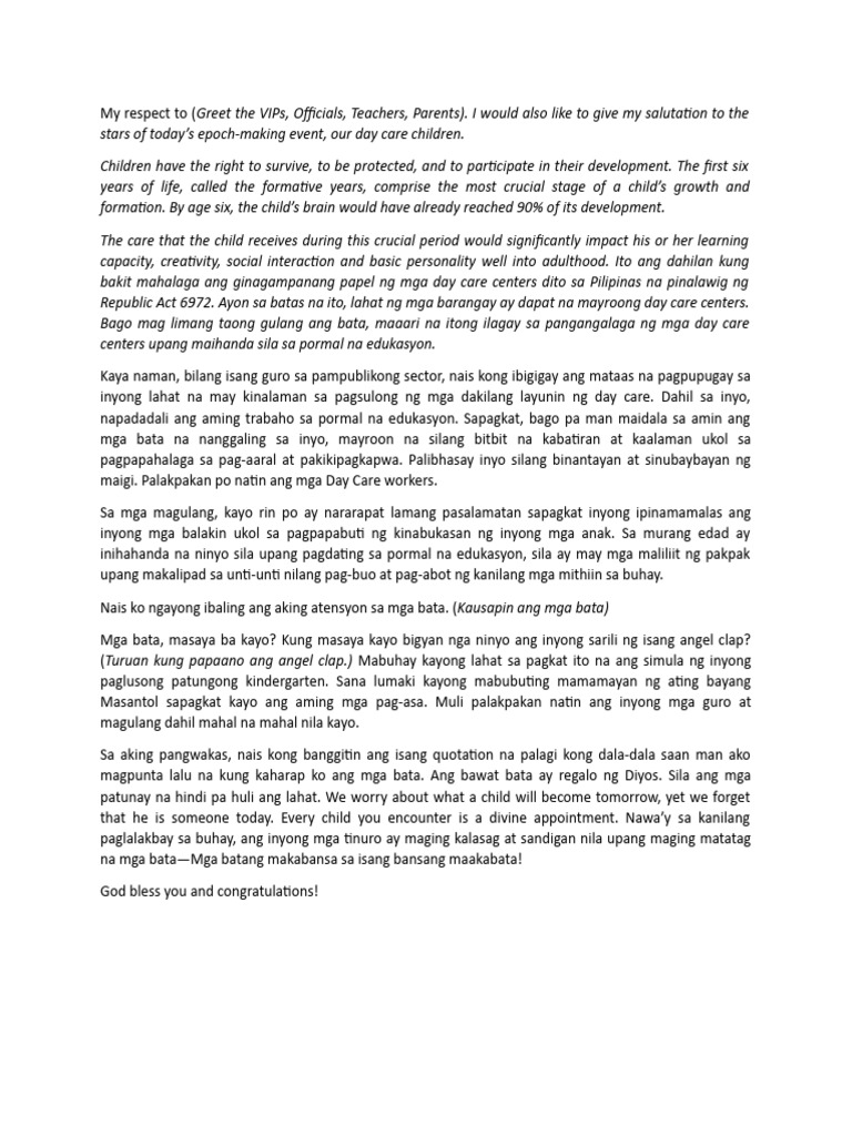 Day Care Guest Speaker Message | PDF