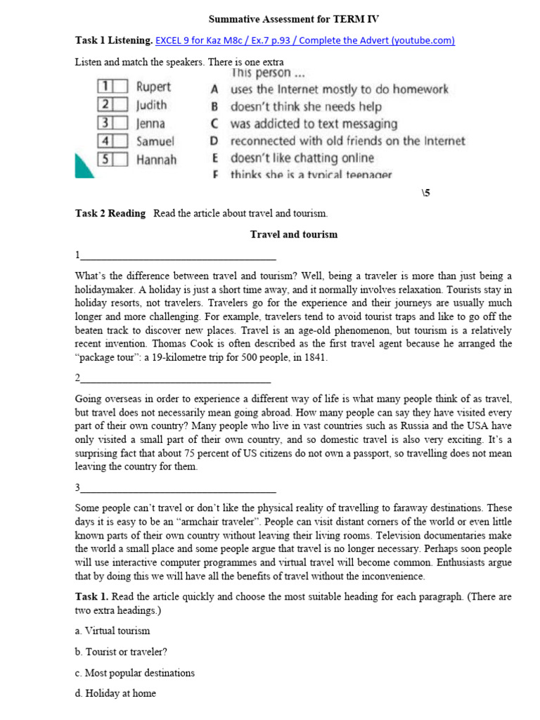 Term IV Summative Assessment Guide | PDF | Tourism | Vocabulary