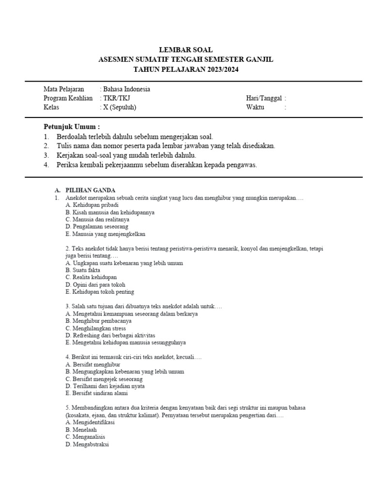 ATS - Bahasa Indonesia - Kelas 10 | PDF | Klasik