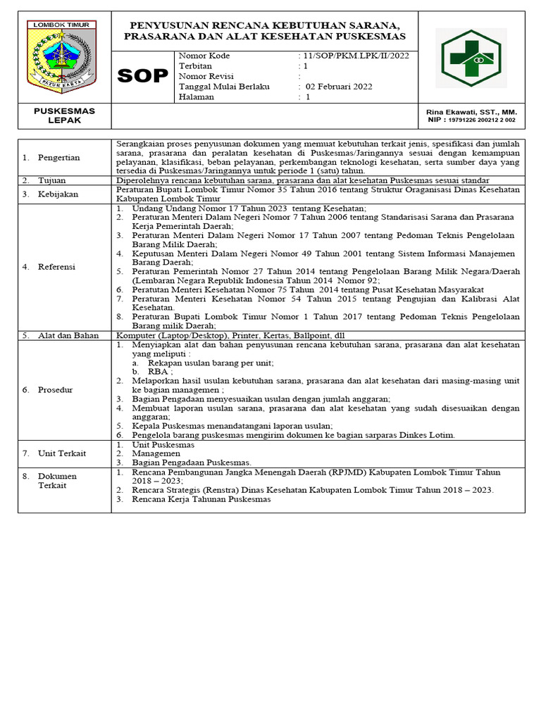 1 - SOP Perencanaan SPA | PDF